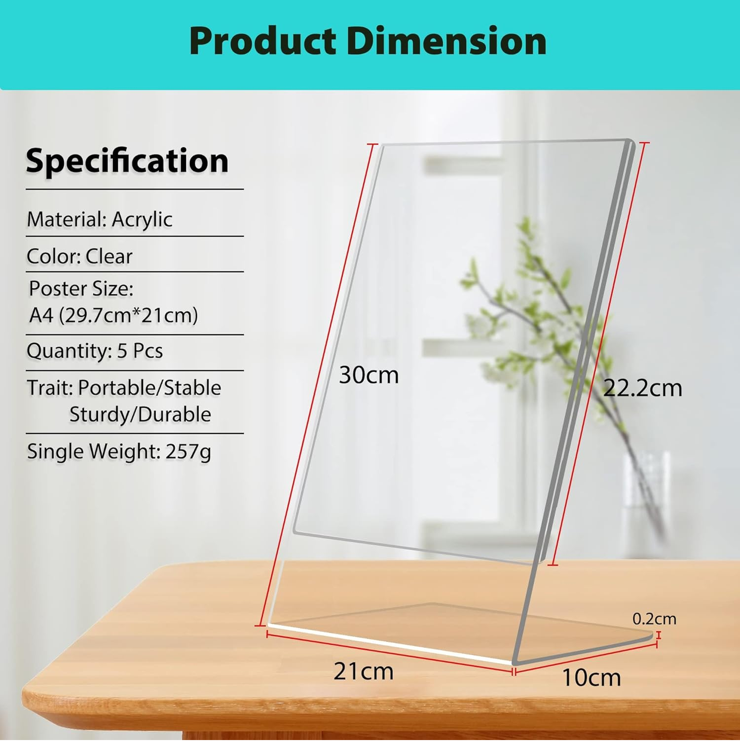 A4 Acrylic Sign Holder – 3 Pack L-Shaped Display Stands for Table ...