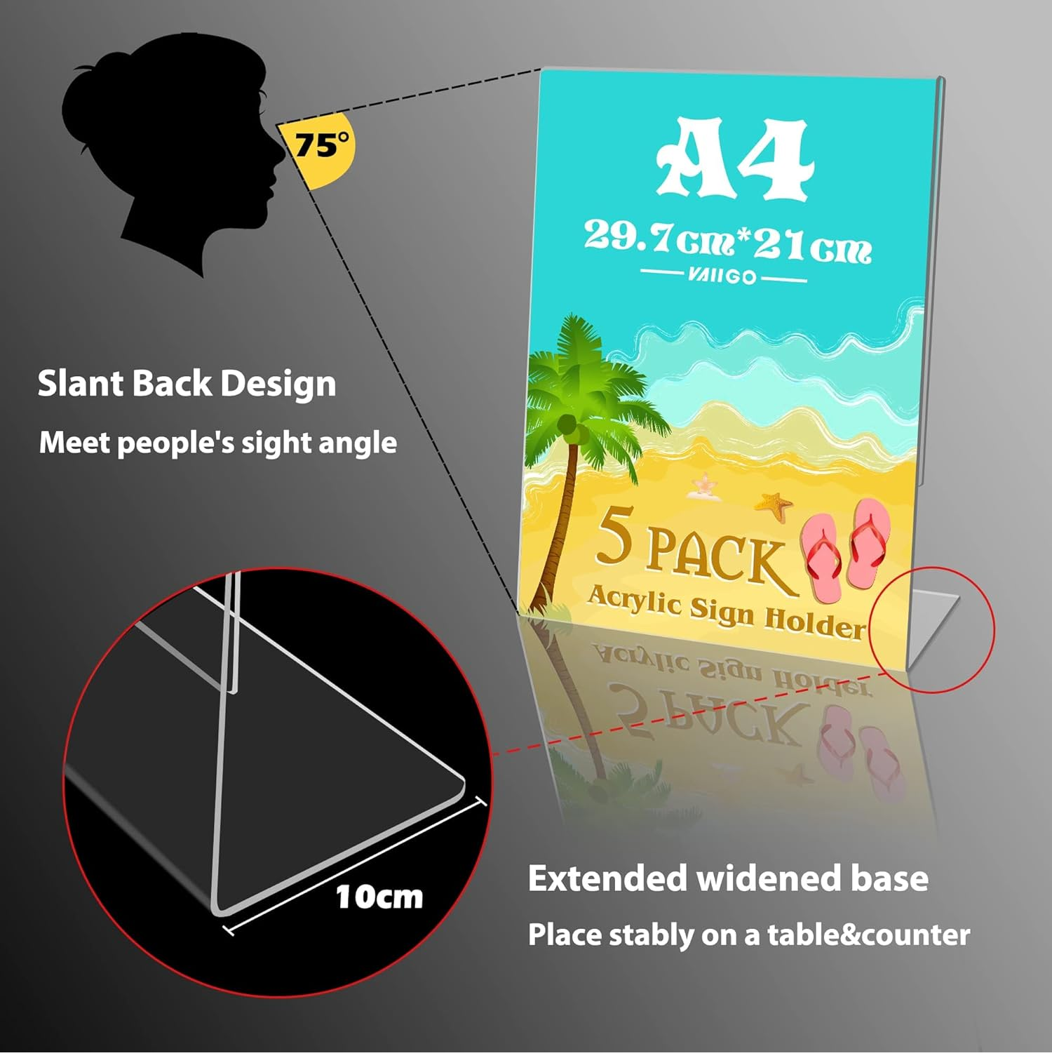 A4 Acrylic Sign Holder – 3 Pack L-Shaped Display Stands for Table ...